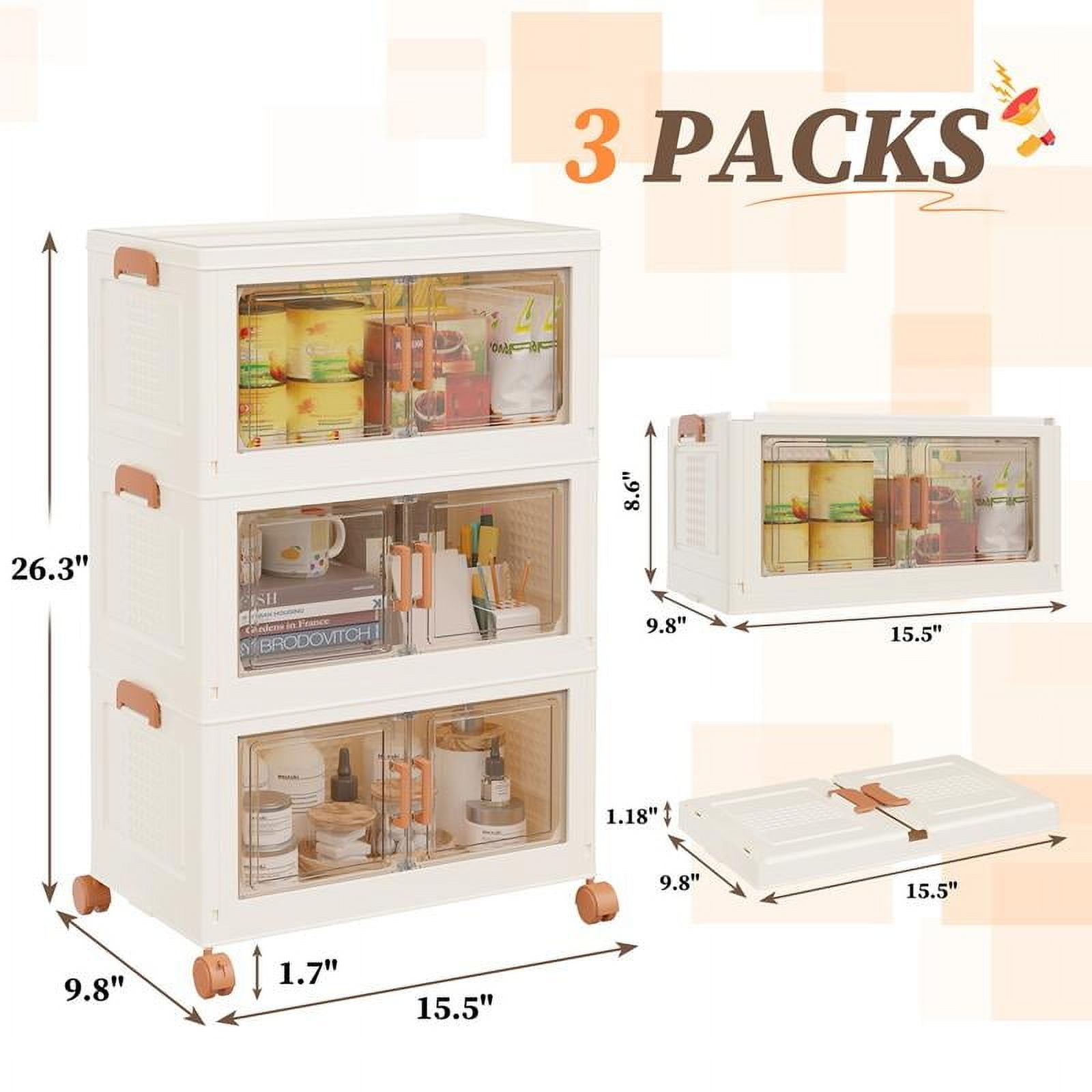 Small Storage Boxes with Wheels, Mini Stackable Plastic Folding Storage ...