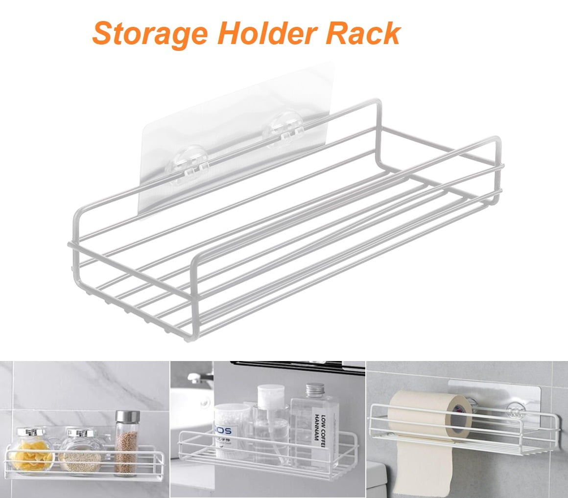 Small Storage Metal Holder Rack Wall Mounted Drill Free Shelf Rack ...
