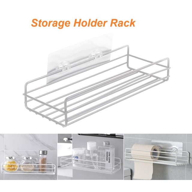 Small Storage Metal Holder Rack Wall Mounted Drill Free Shelf Rack ...