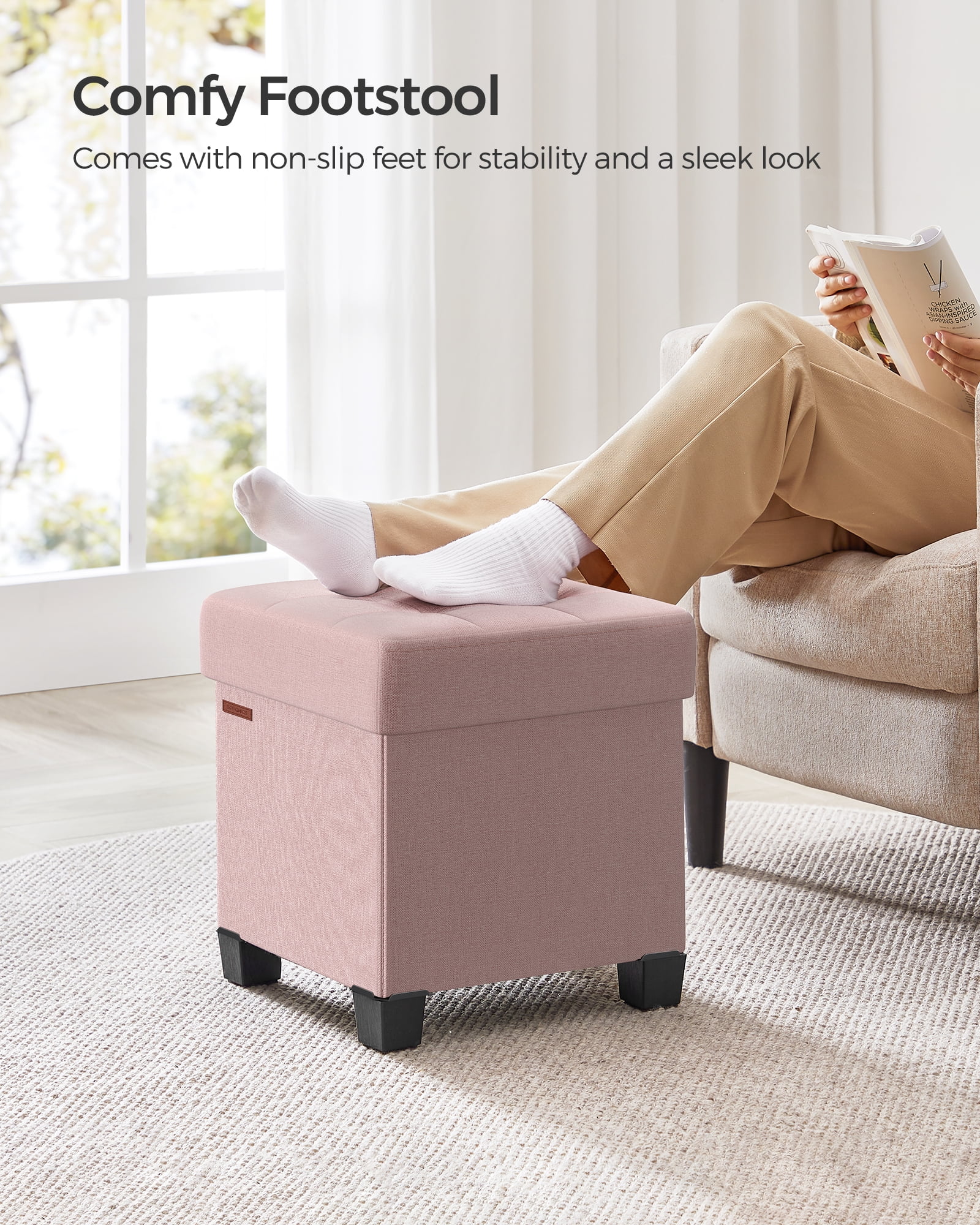 Small Storage Ottoman with 660 lb Capacity, 15x15 Inch Foldable Foot ...