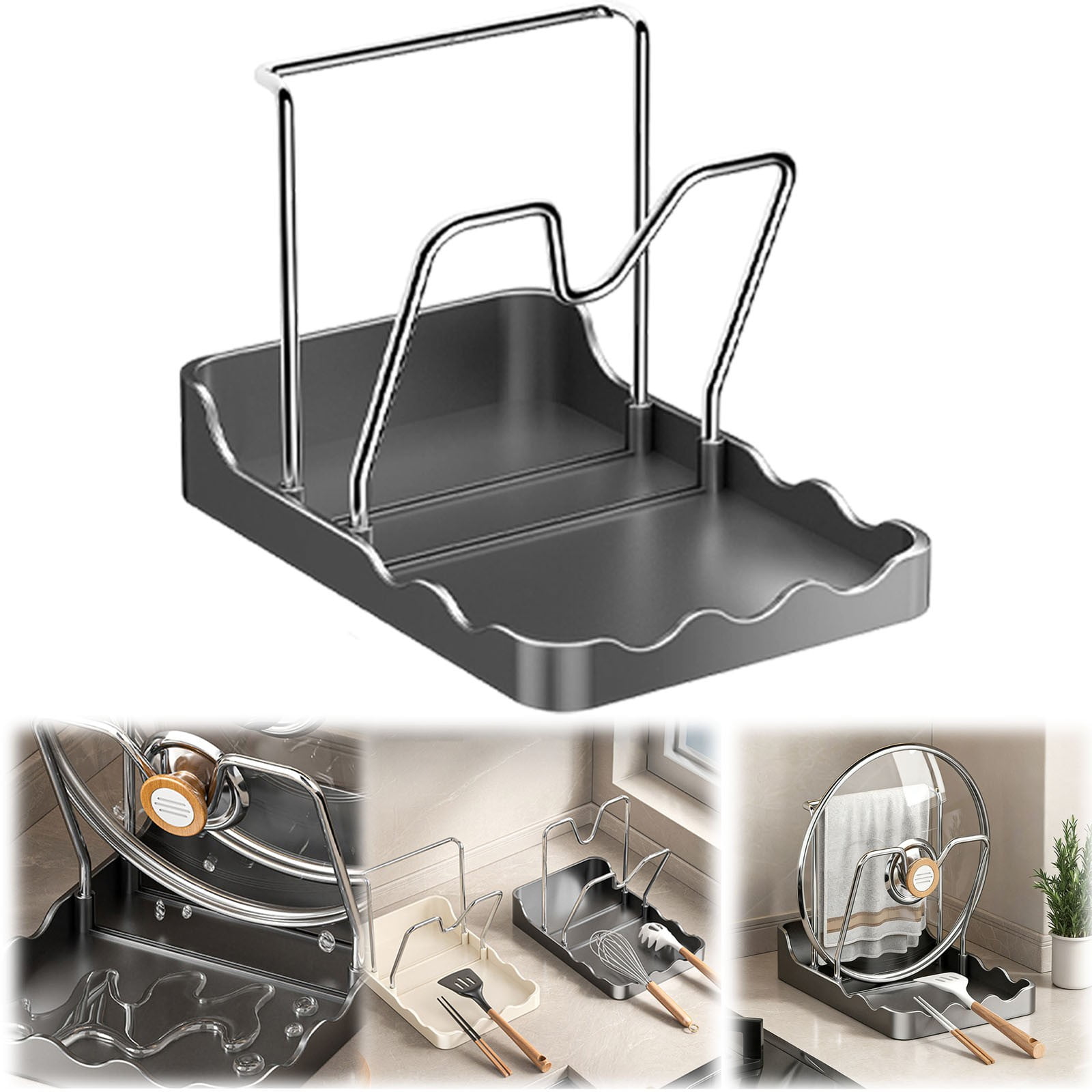 Small Storage Rack,Stainless Stovetop Pot Lid Holder Spatula Rest ...