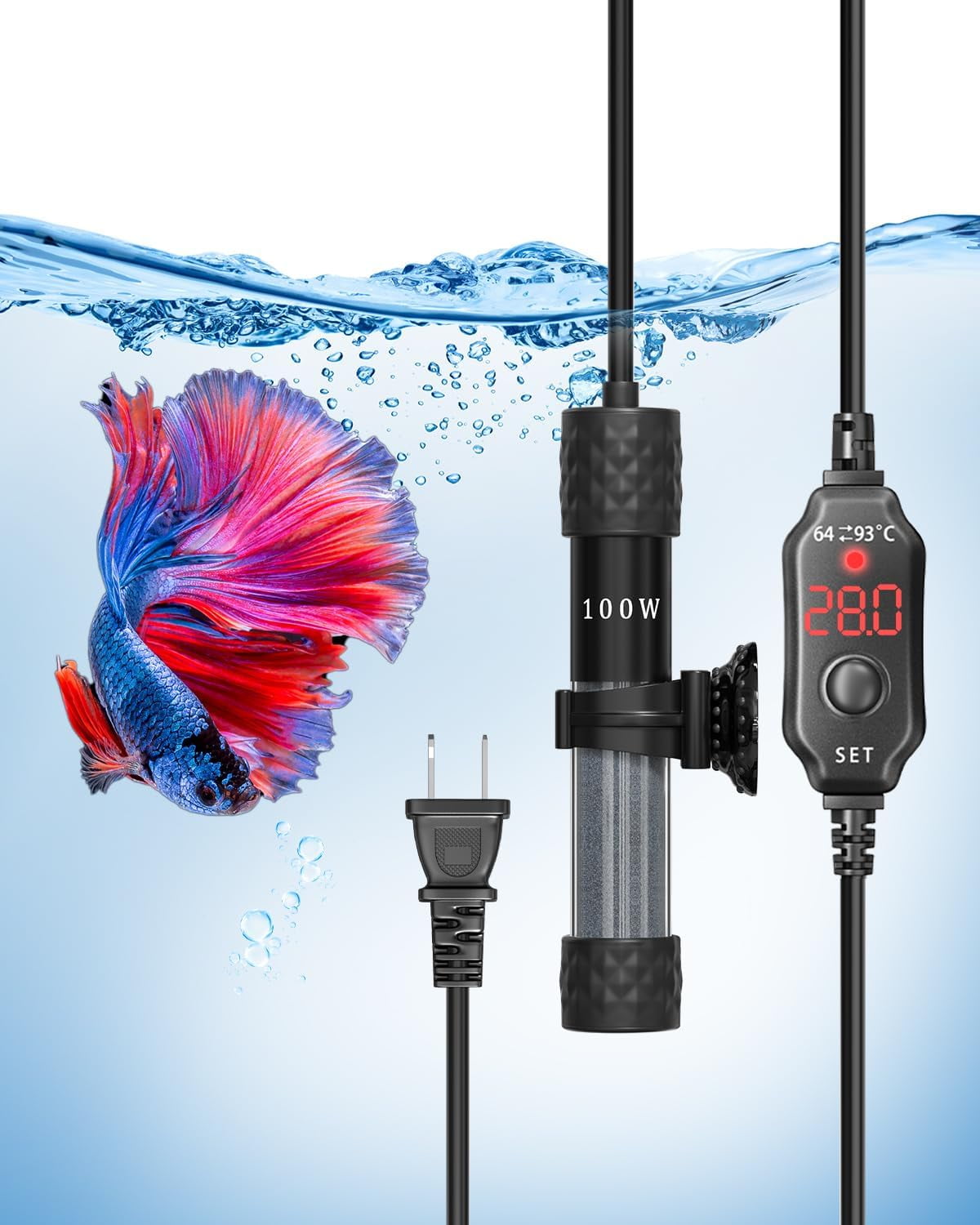 Small Submersible Aquarium Heater, Adjustable Mini Fish Tank Heater 25W ...