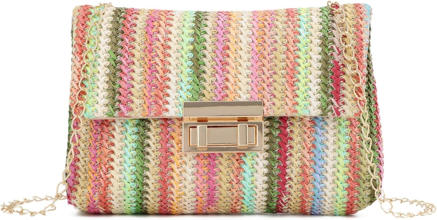 Small Summer Straw Purse for Women Woven Beach Crossbody Bag Colorful ...