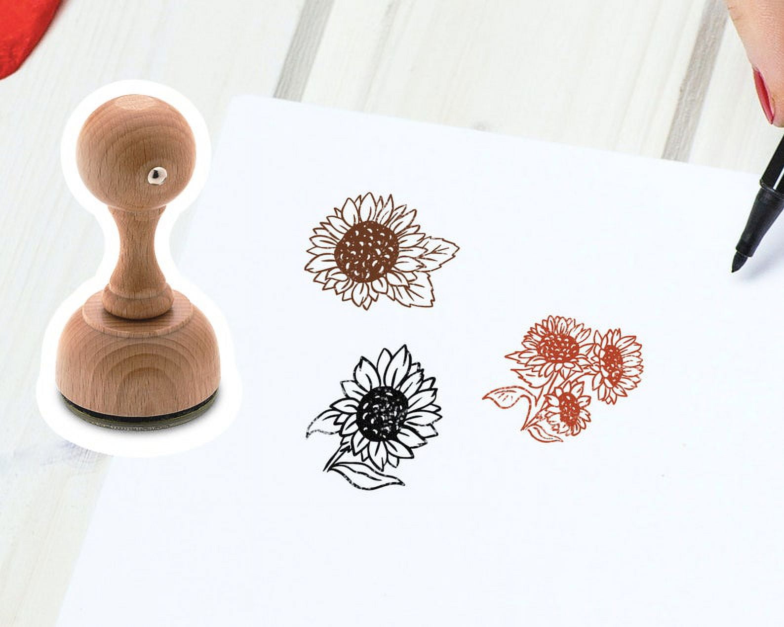 Small Sunflower Stamp | Sunflower Bouquet Stamp | Wooden Floral Stamp ...