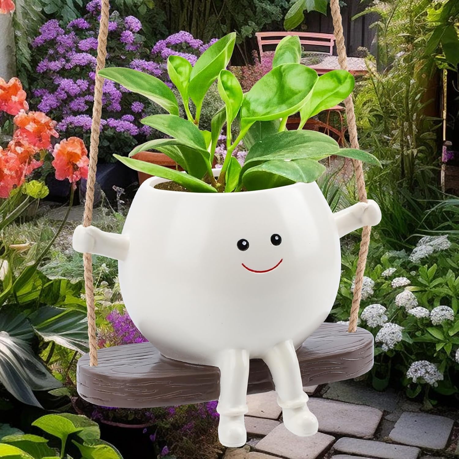 Swinging smiley face hanging flower pot, suitable for indoor and ...