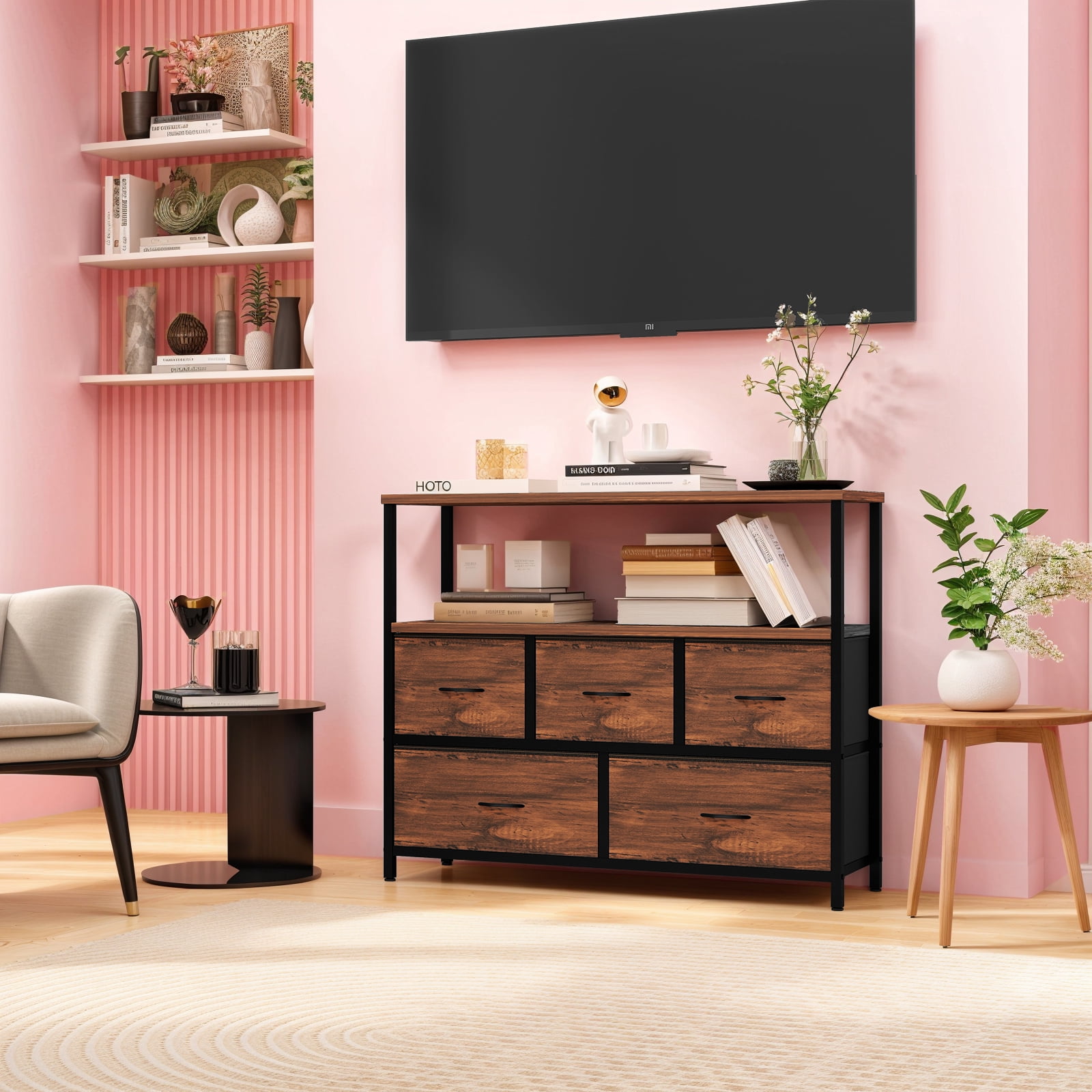 Small TV Stand, Brown Dresser TV Stand for Bedroom, Entertainment ...