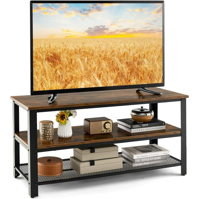 Small TV Stand for TVs up to 50 inch, 43.5” Wood Media Entertainment ...