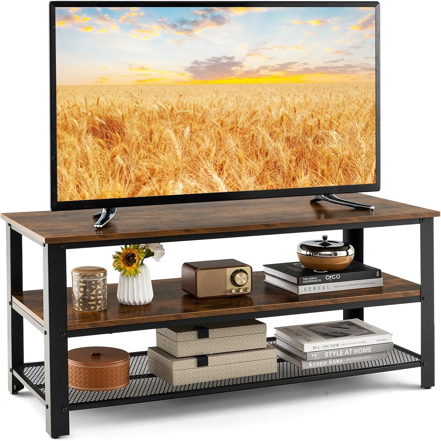 Small TV Stand for TVs up to 50 inch 43.5\u201D Wood Media ...