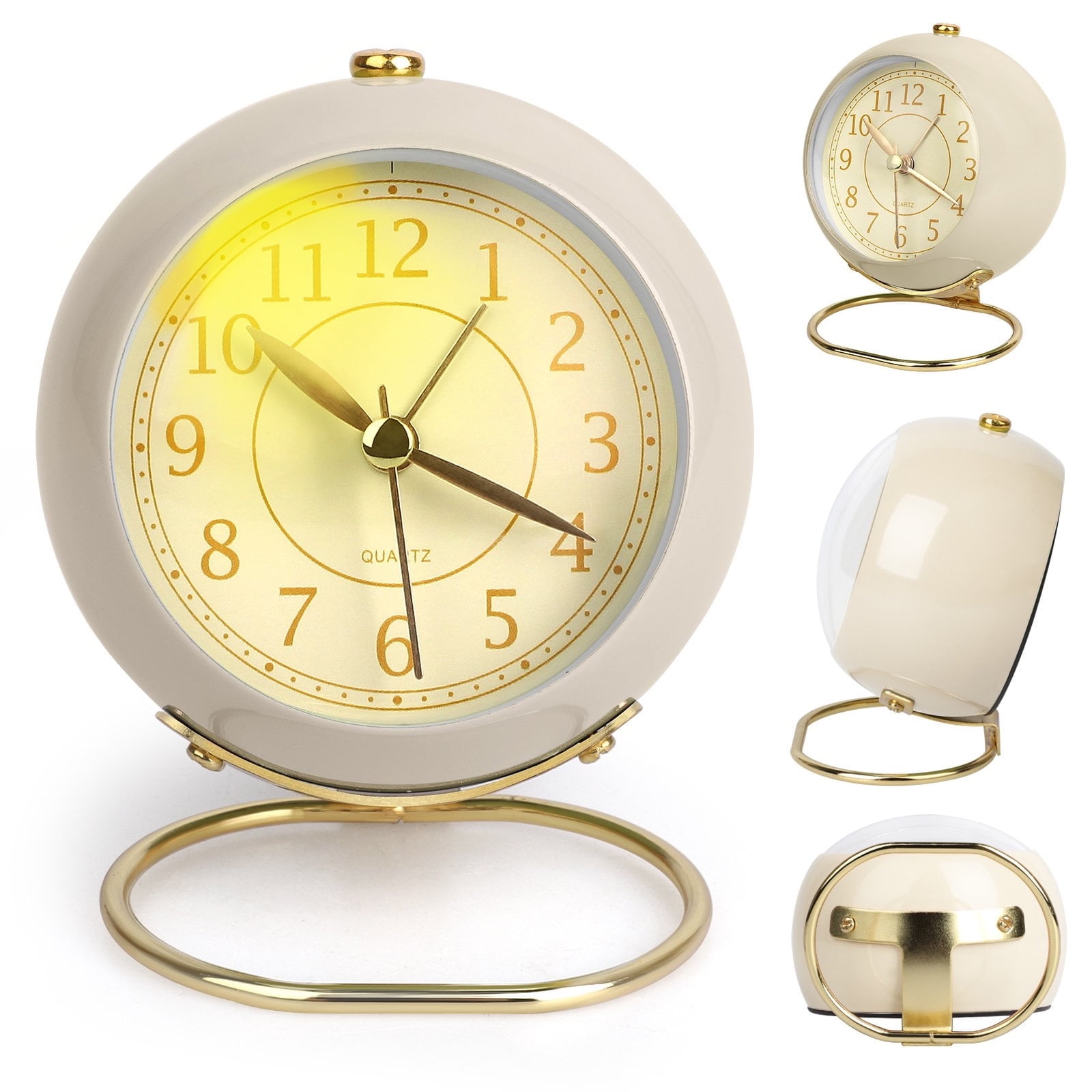 Small Table Clocks, 4 inch Metal Non-Ticking Battery Operated Alarm ...