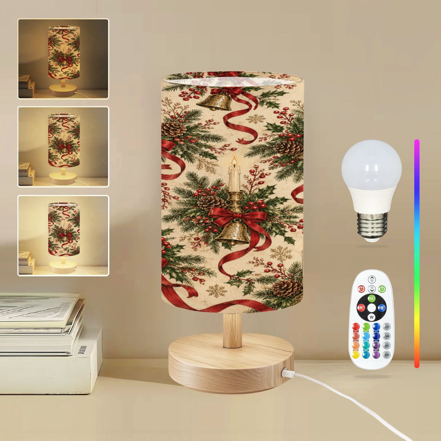 Small Table Lamp Dimmable Bedside Lamp with 16 Color Remote LED Bulb ...