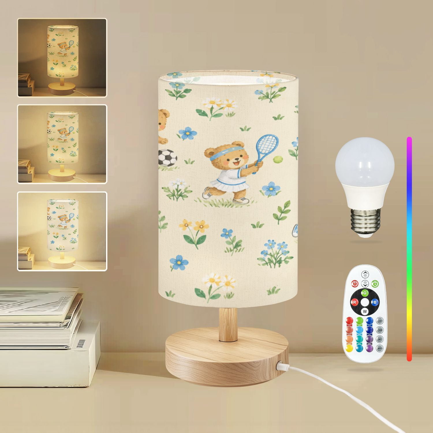 Small Table Lamp Dimmable Bedside Lamp with 16 Color Remote LED Bulb ...
