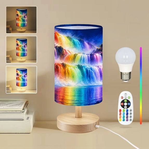 Small Table Lamp Dimmable Bedside Lamp with 16 Color Remote LED Bulb ...