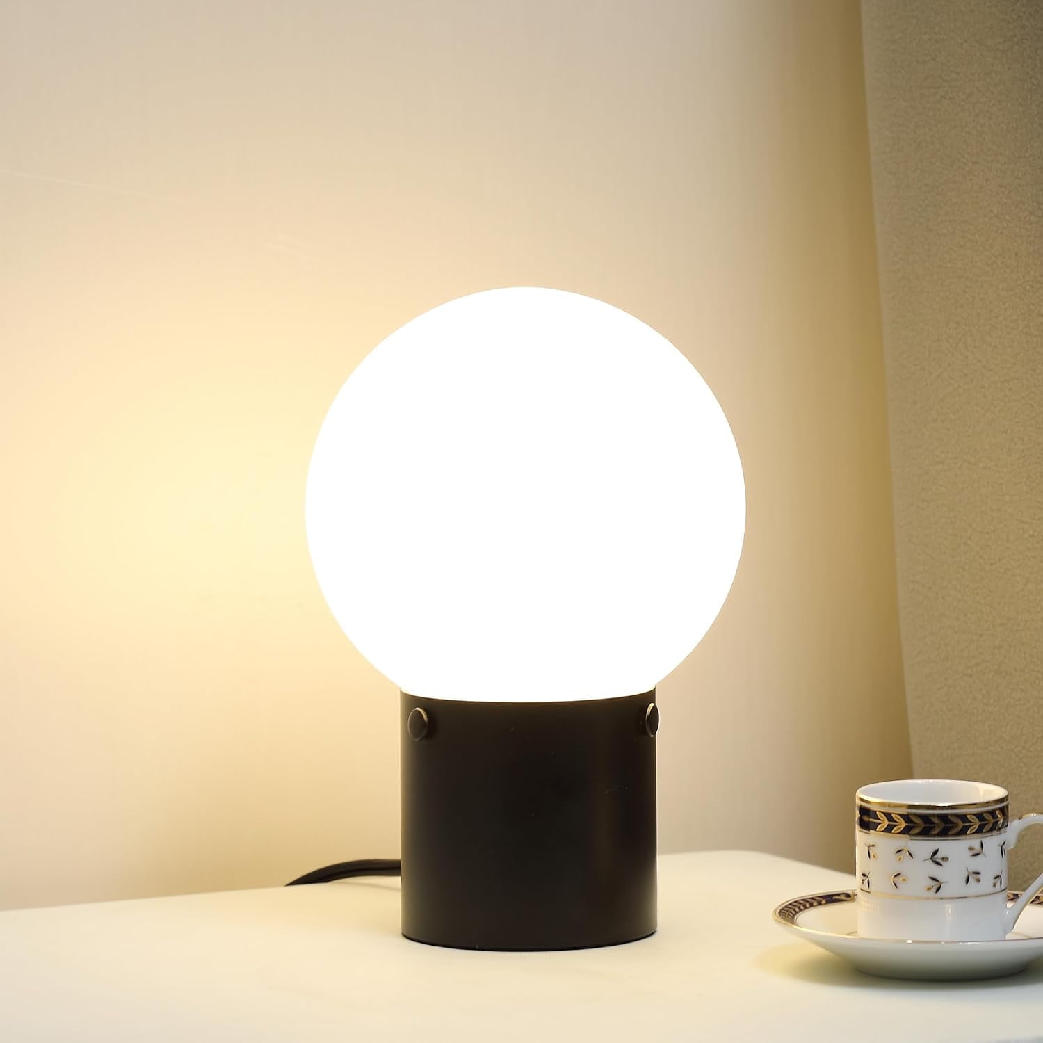 Small Table Lamp for Nightstand with Frosted Glass Globe Lamp Shade ...