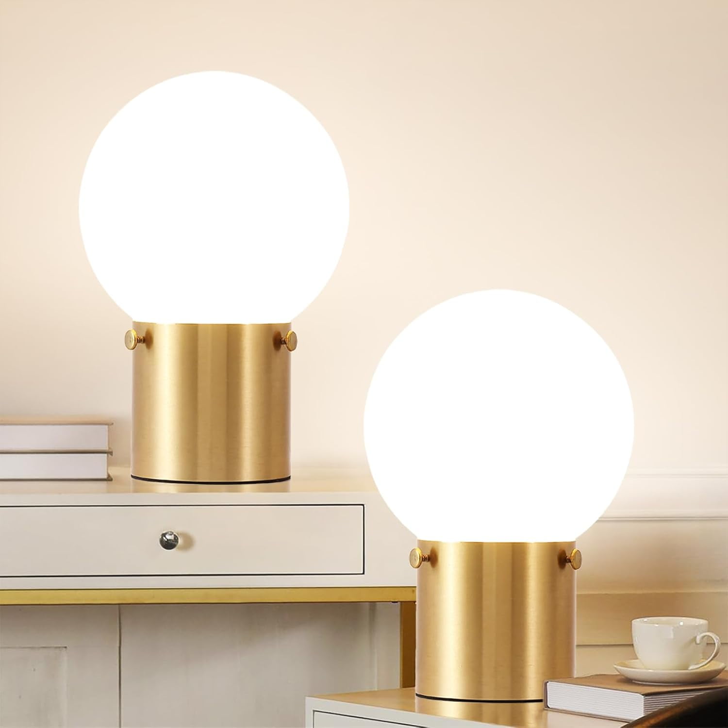 Small Table Lamp for Nightstand with Frosted Glass Globe Lamp Shade ...