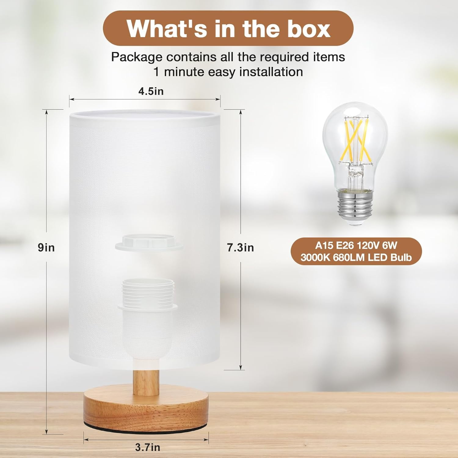 Small Table Lamp for Bedroom - Inline Control, Bedside Lamp with 3000K ...