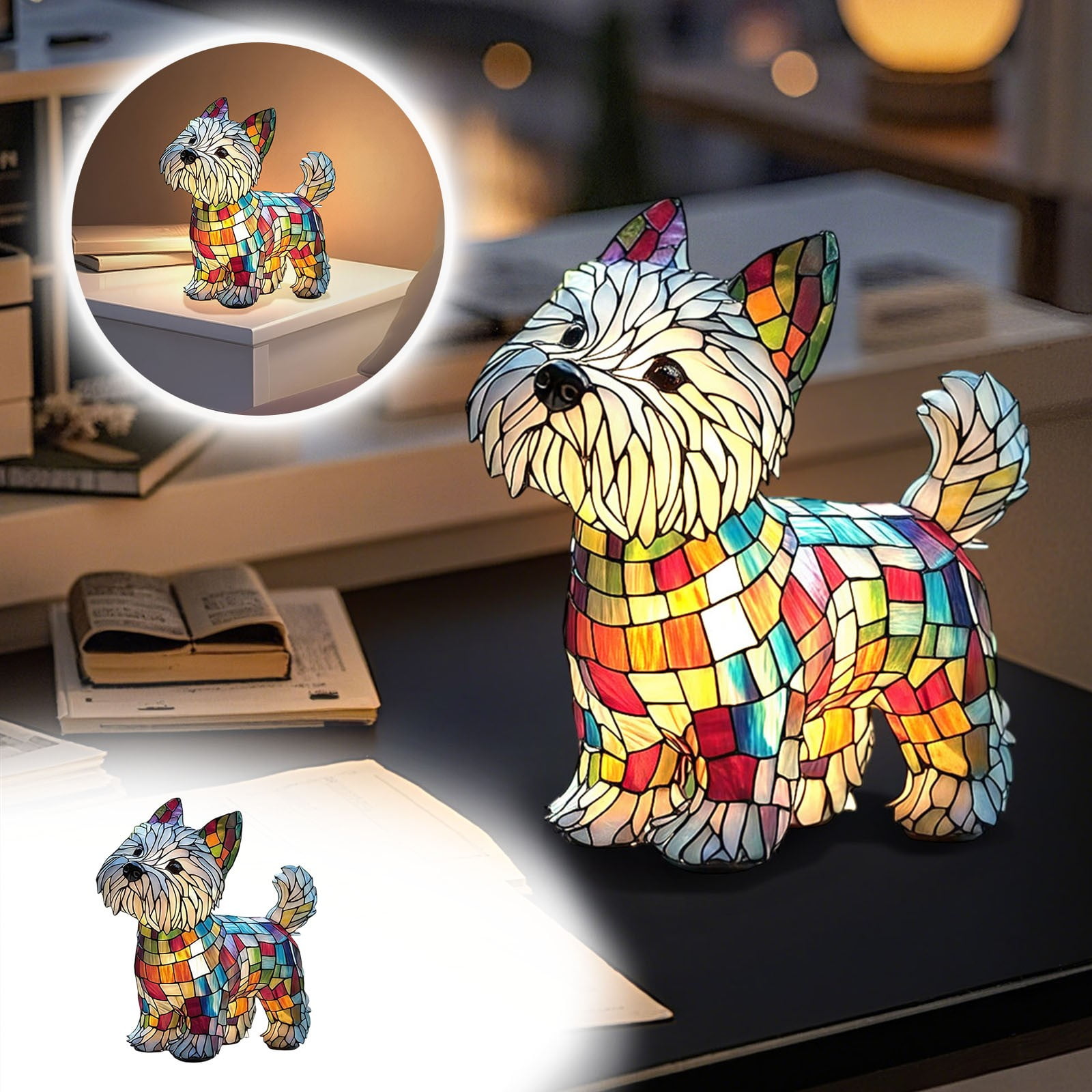 Small Table Lamps,Night Lamp,Retro Yorkshire Terrier Dog Colorful Resin ...