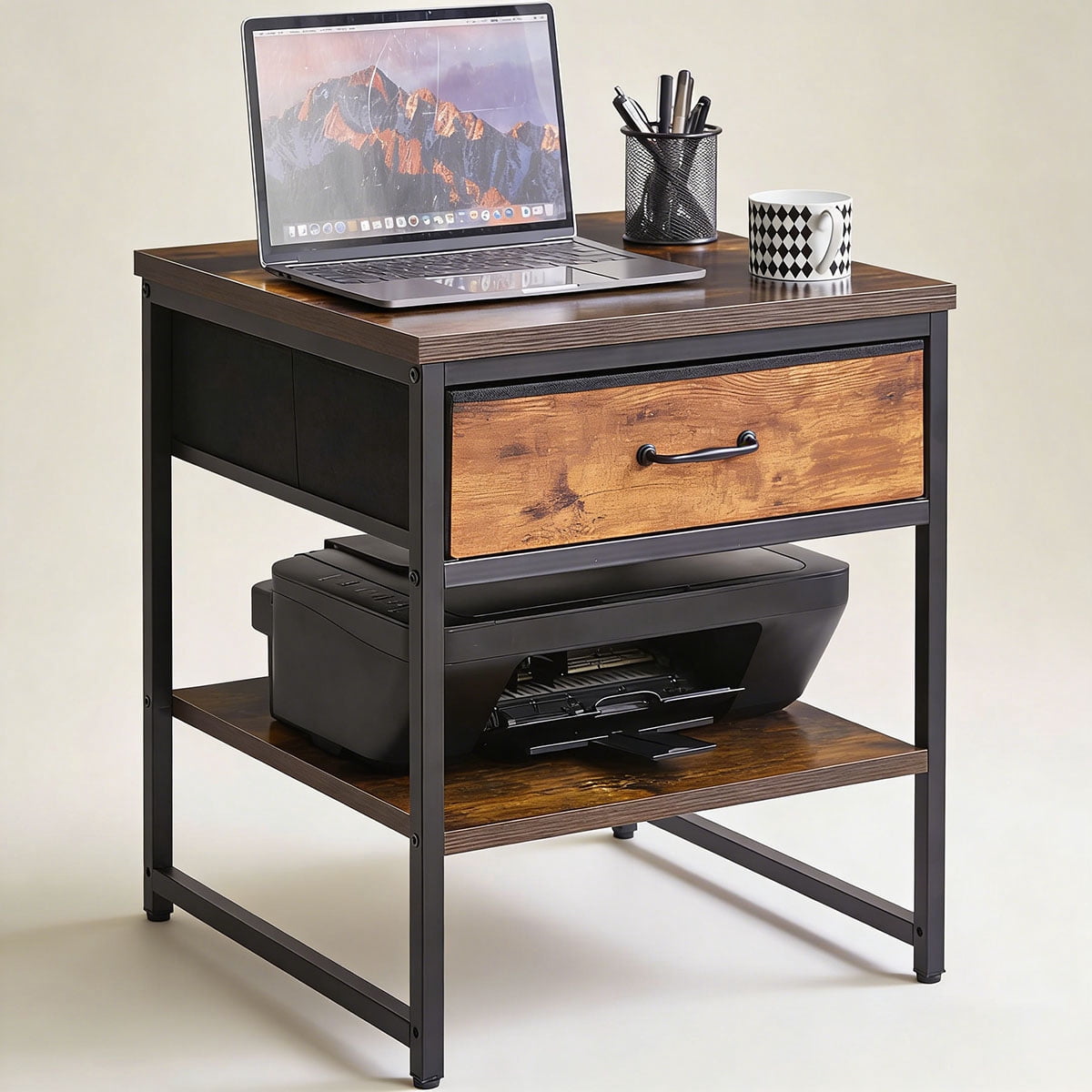 Small Table Stand with Drawers, Multi-Functional Side & Printer Accent ...