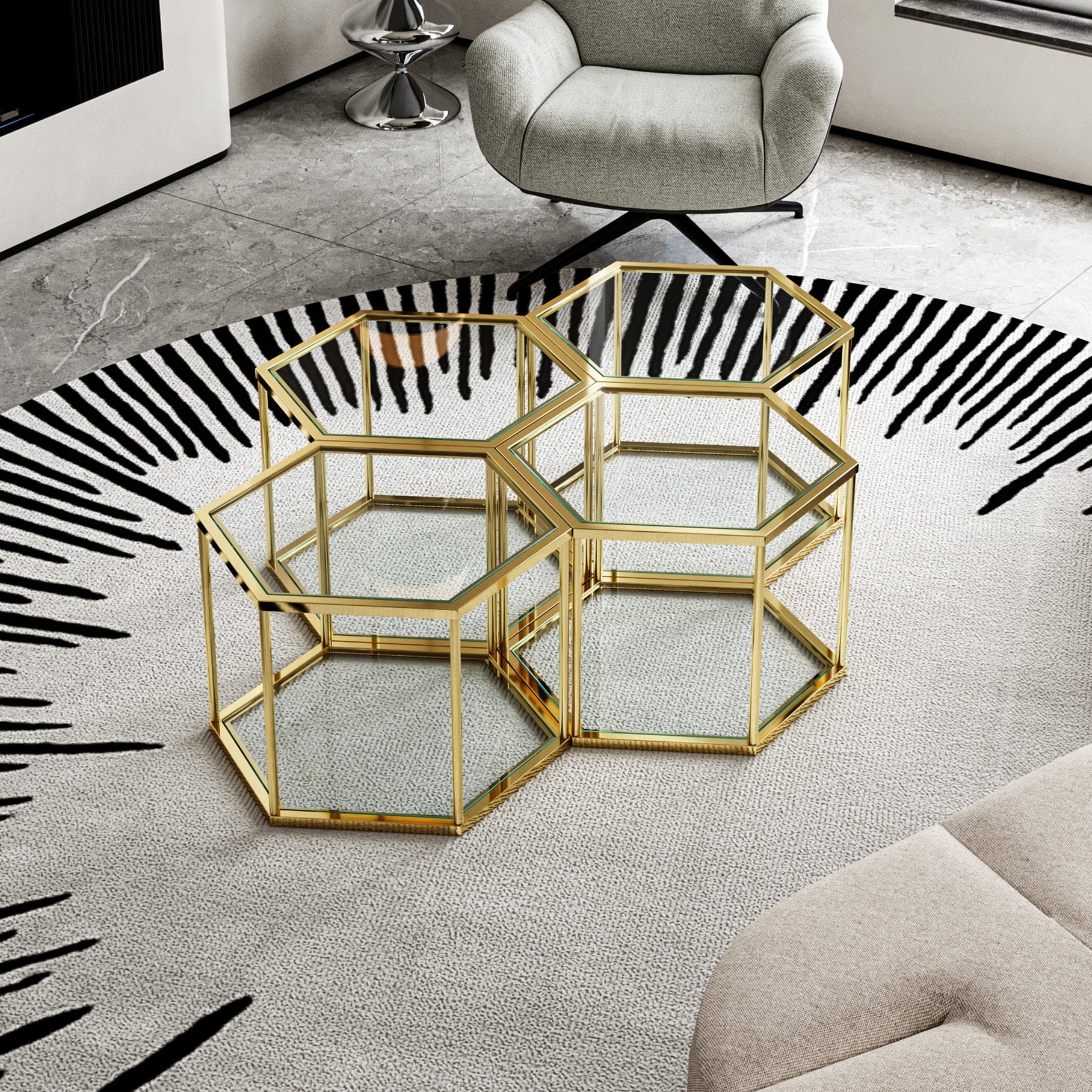 Small Table | Sturdy and Stylish for Any Decor | Gold - colored Frame and Double - Layer Scratch ...