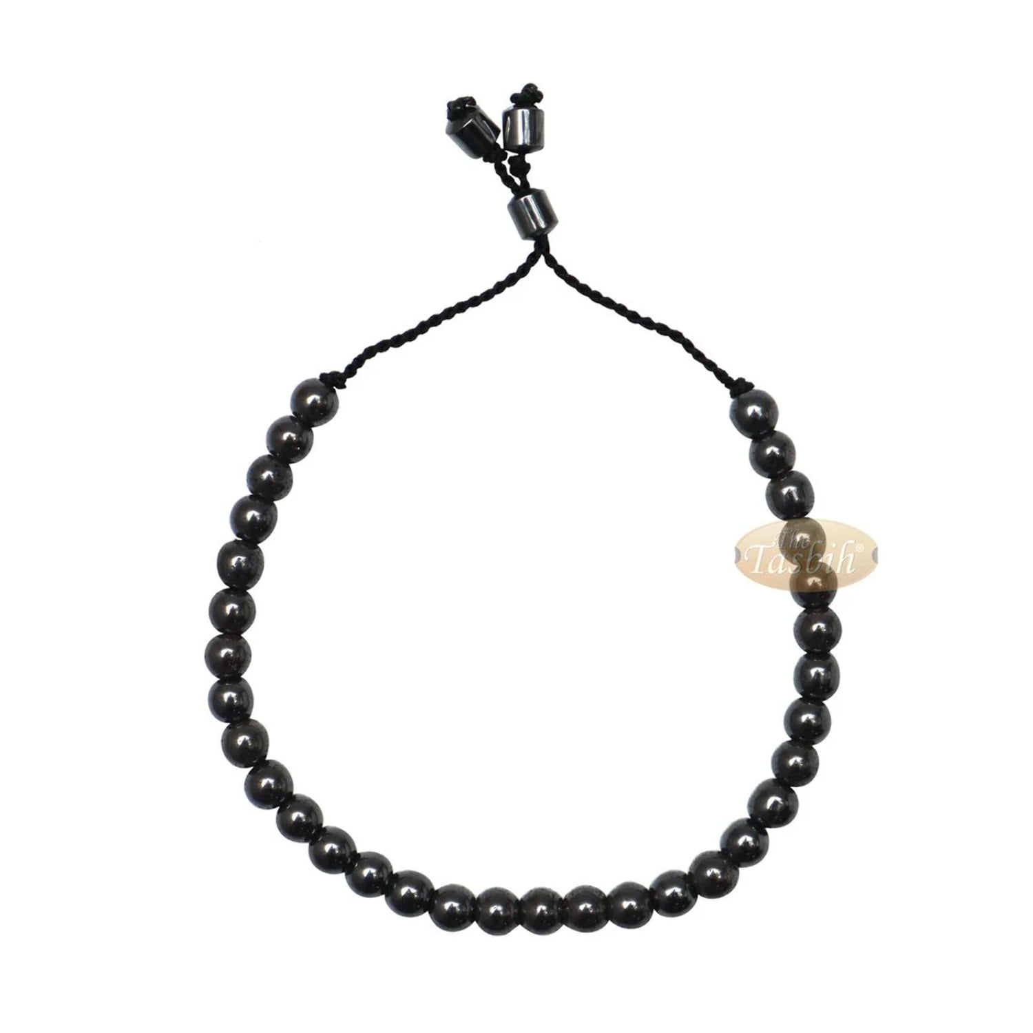 Small Tasbih Bracelet 33-Bead Hematite 6mm Round Beads with Cylinder ...