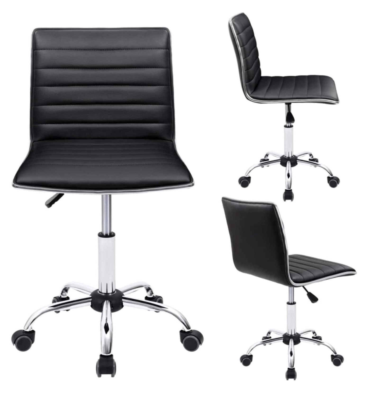 Small Task Chair for Women, Low Back Armless PU Leather Ribbed Computer ...