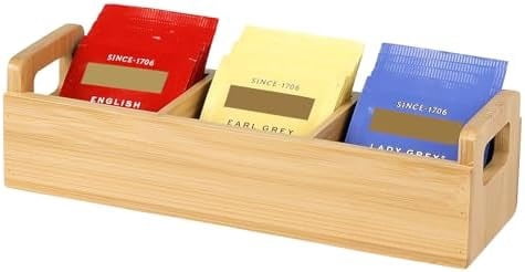 Small Tea Bag Holder, Bamboo Tea Organizer 3 Compartments for Beverage ...