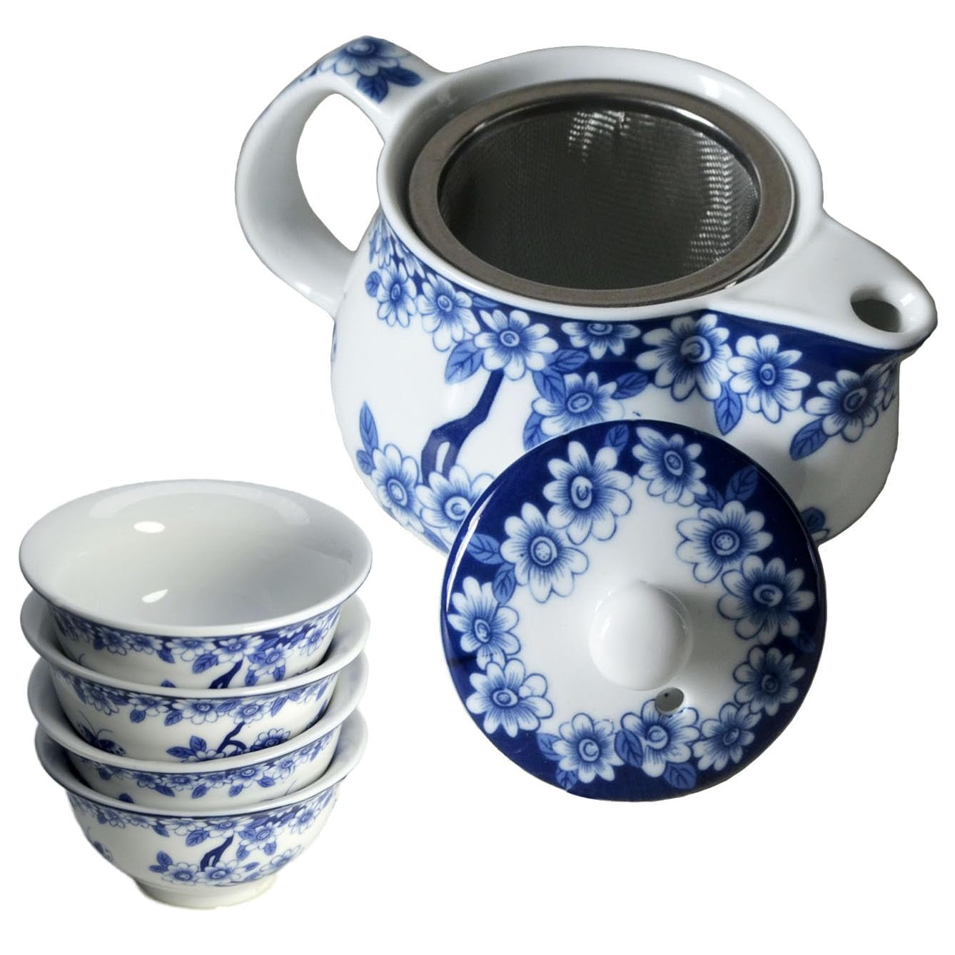 Small Teapot and Teacup Set of 4, 9oz Porcelain teapot with strainer ...
