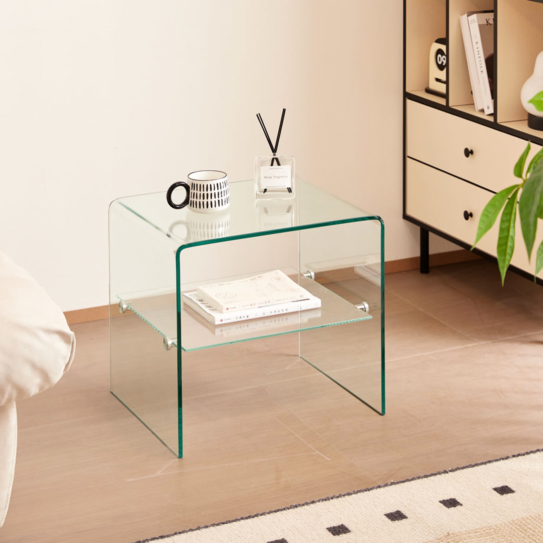Small Tempered Glass Table With Folding Legs, Space And Portable Coffee ...