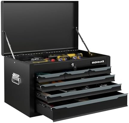 Small Tool Box, 24" Lockable Steel Toolbox with 6 Drawers & Top Tray ...
