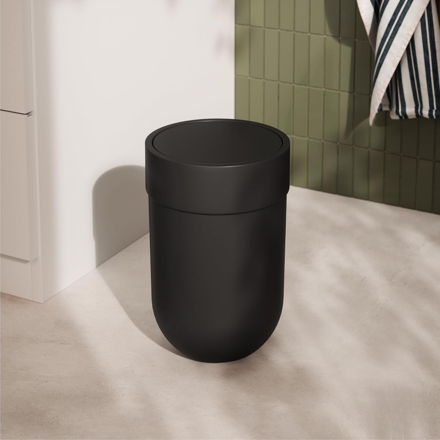 Small Touch Trash Can with Swing Lid – Black Waste Bin for Bathroom ...