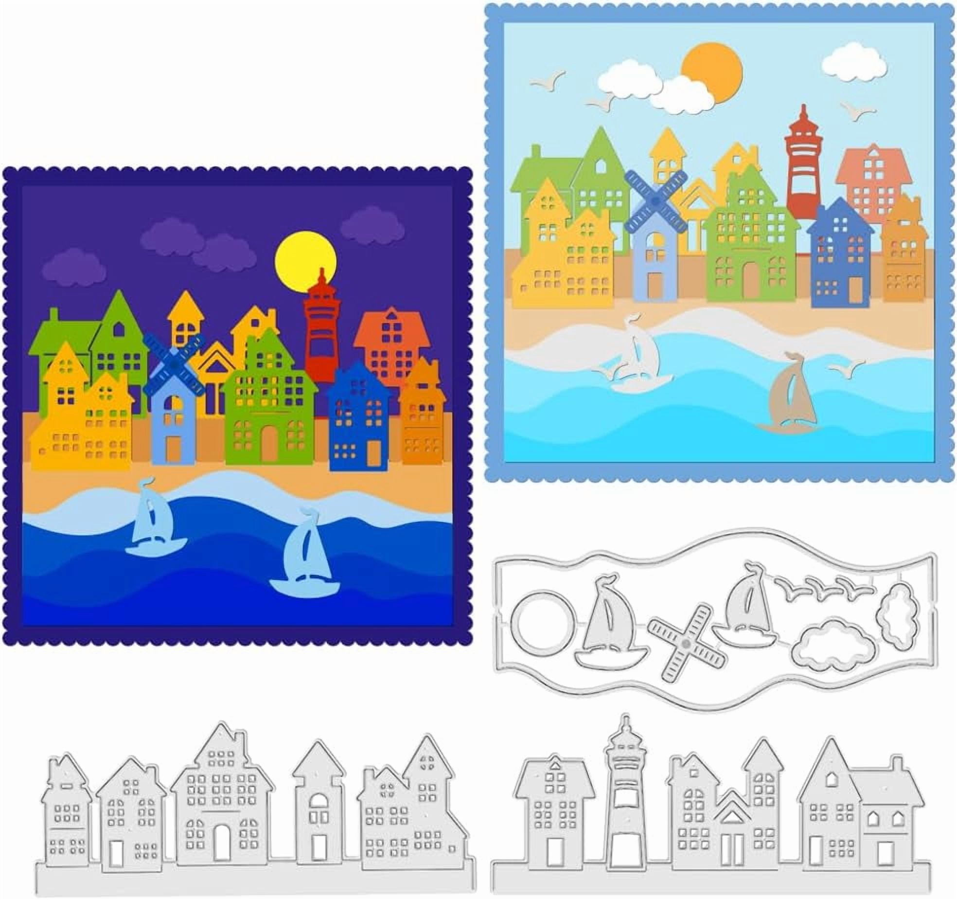 Small Town Boat Cutting Dies Houses Embossing Stencil Template for DIY ...