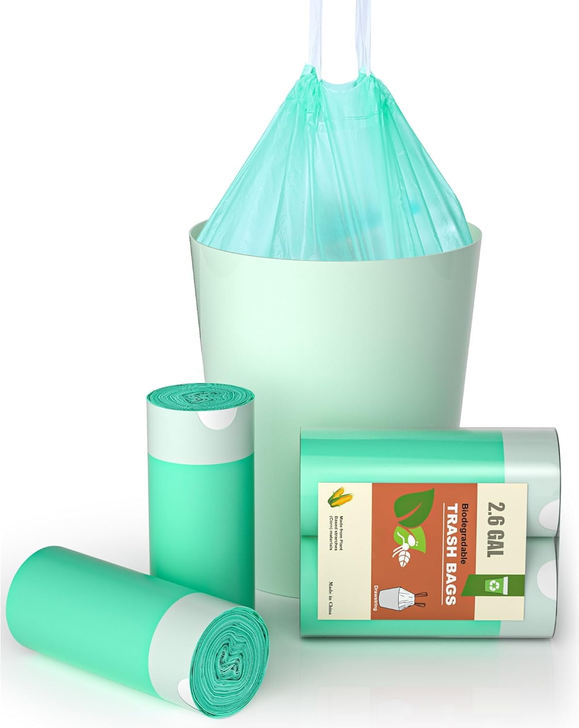 Small Trash Bag, 2 Gallon Trash Bag Drawstring Compostable Trash Bags ...