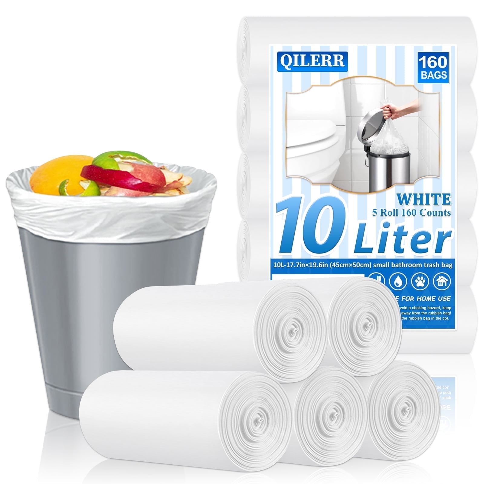 XUXRUS 3 Gallon Trash Bags, 160 Bags, White, Fits 2-3 Gallon Bins ...