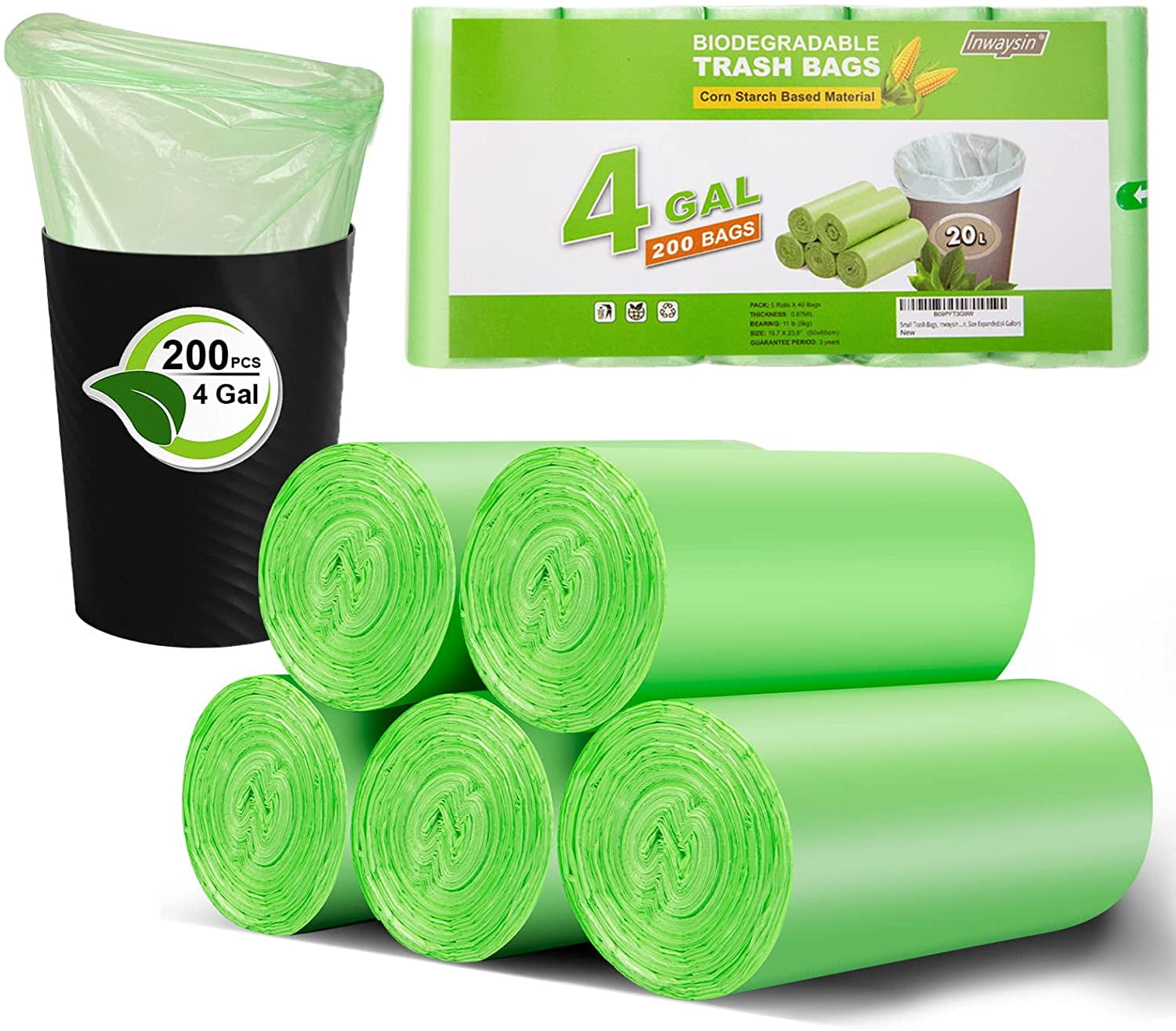 Small Trash Bags 4-6 Gallon, 200 Count Biodegradable 4 Extra Strong ...