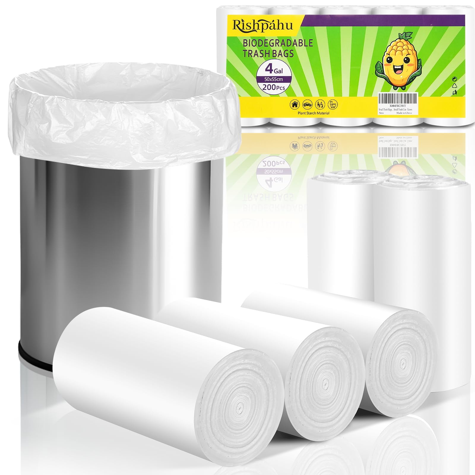 Small Trash Bags 4 AIF9 Gallon 200 Counts-Rishipahu Biodegradable 4 ...