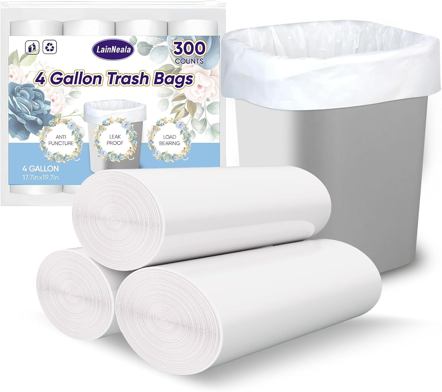 Small Trash Bags 4 Gallon, 100 Count Small Garbage Bag Bathroom White ...