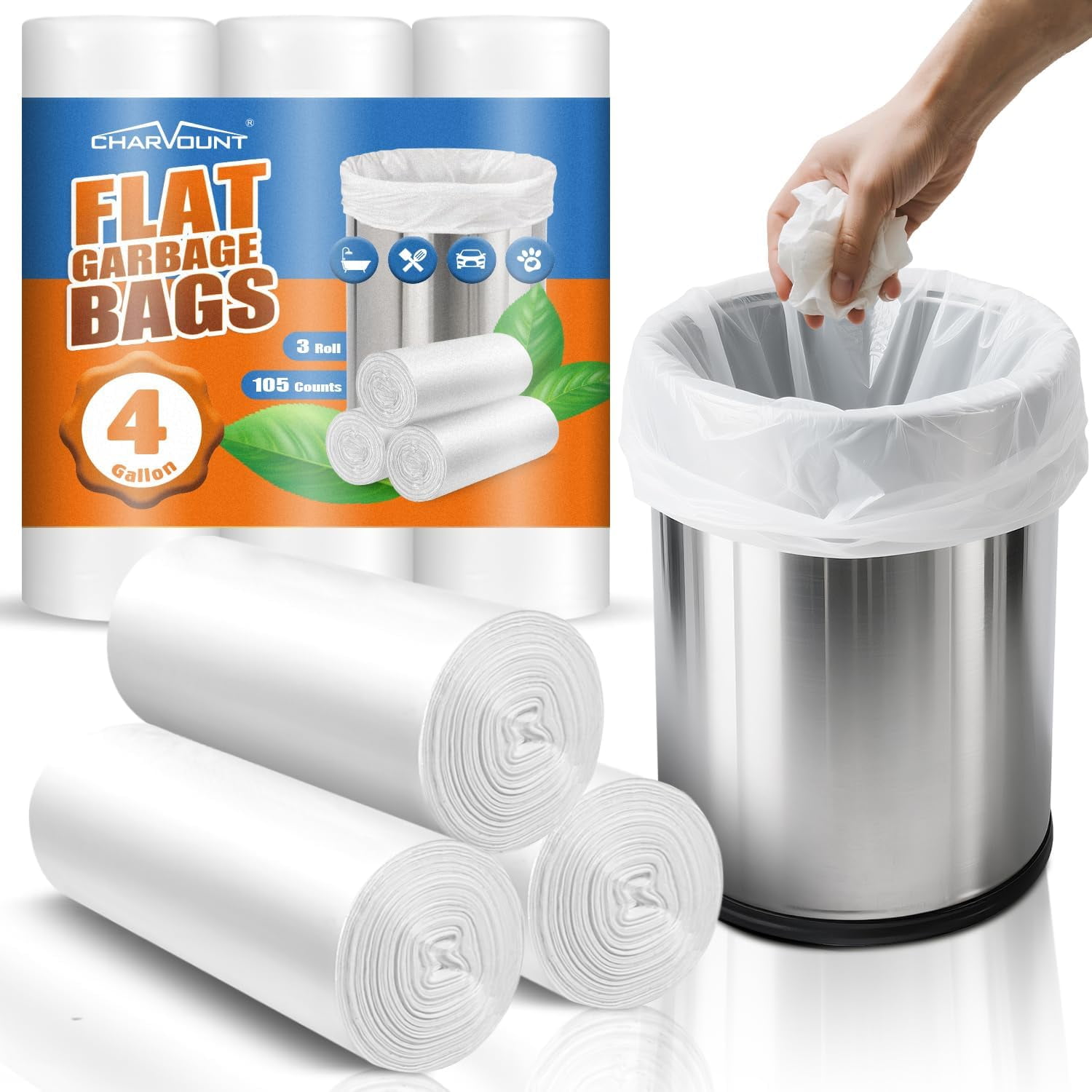 Small Trash Bags 4 Gallon 105 Count Small Garbage Bags for Bedroom ...