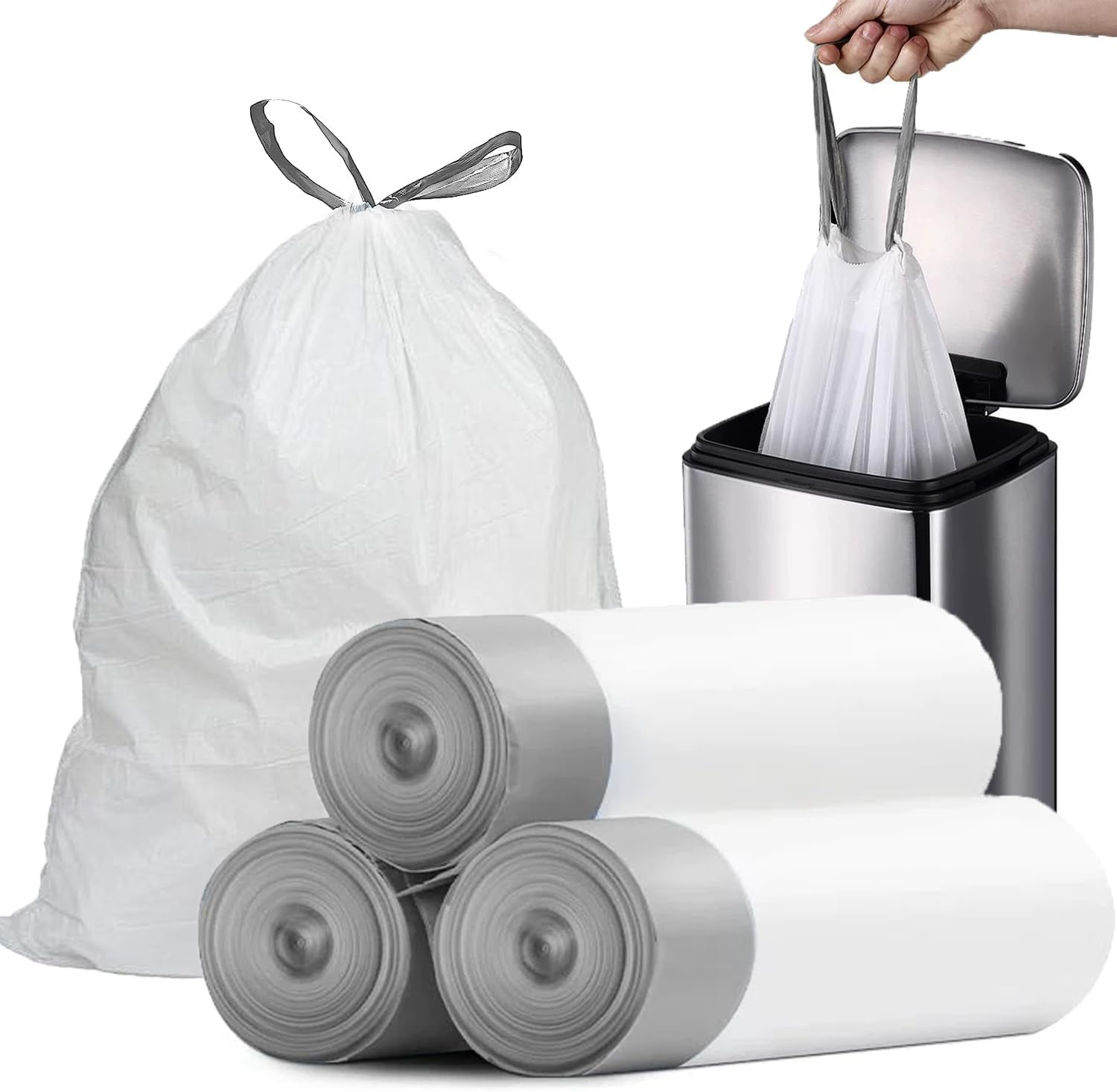 Small Trash Bags 4 Gallon - 57 Count Drawstring 4 Gallon Trash Bag, Pre ...