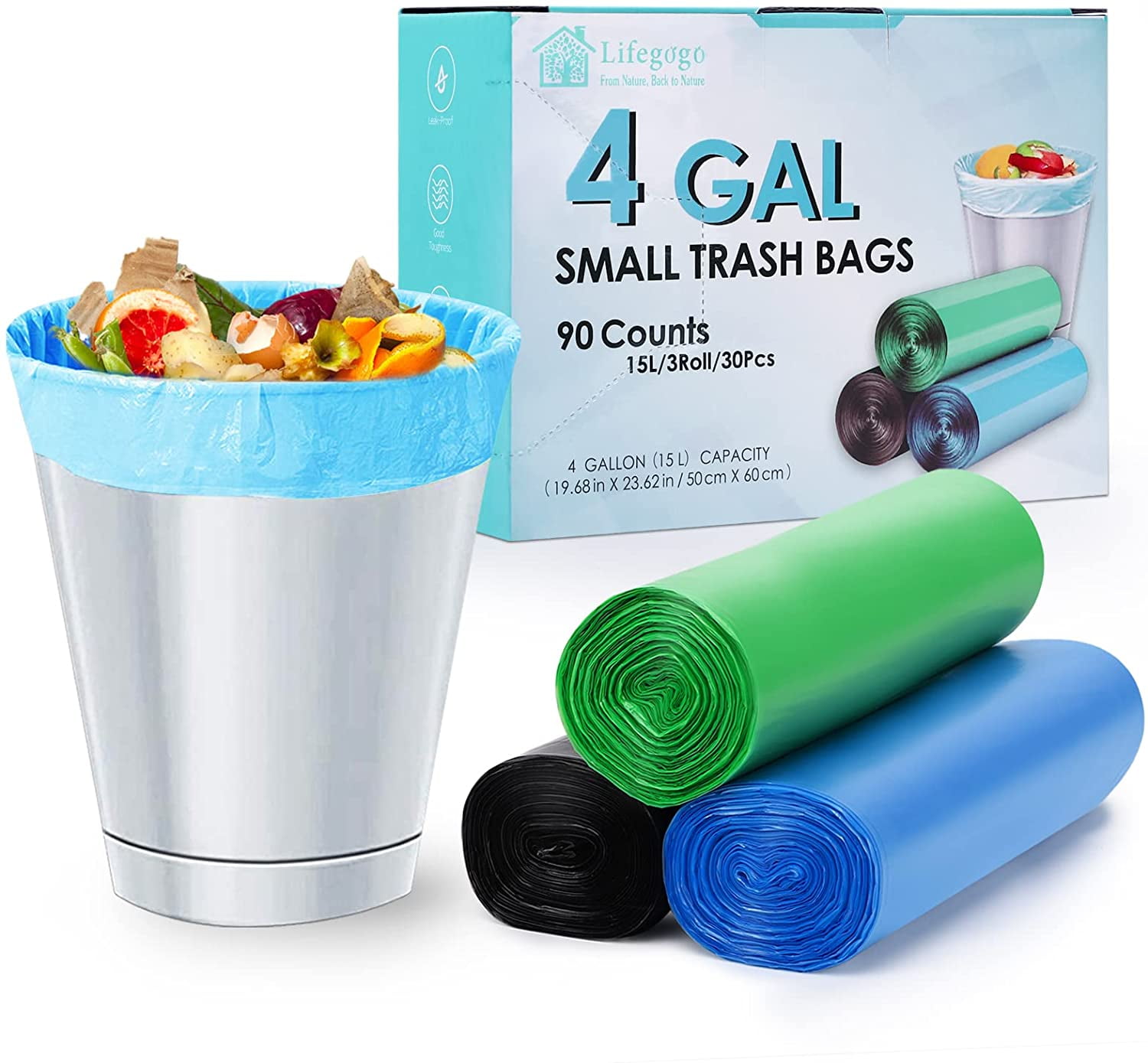 Small Trash Bags 4 Gallon: Bathroom Trash Bags,15 Liters Trash Bin ...