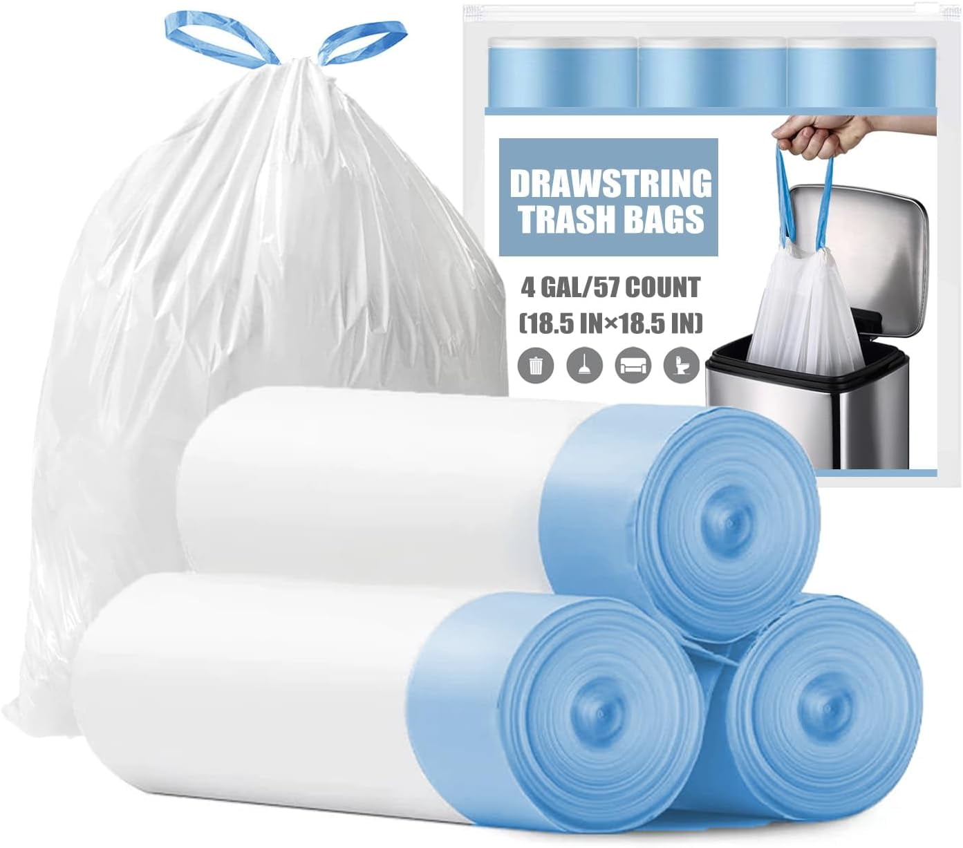 Small Trash Bags 4 Gallon - Drawstring 4 Gallon Trash Bag, Tear-Free 4 ...