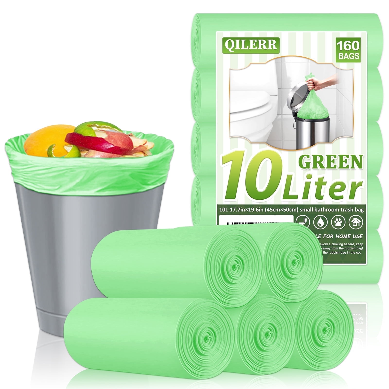XUXRUS 3-Gallon Green Unscented Small Wastebasket Liners, 160 Bags ...