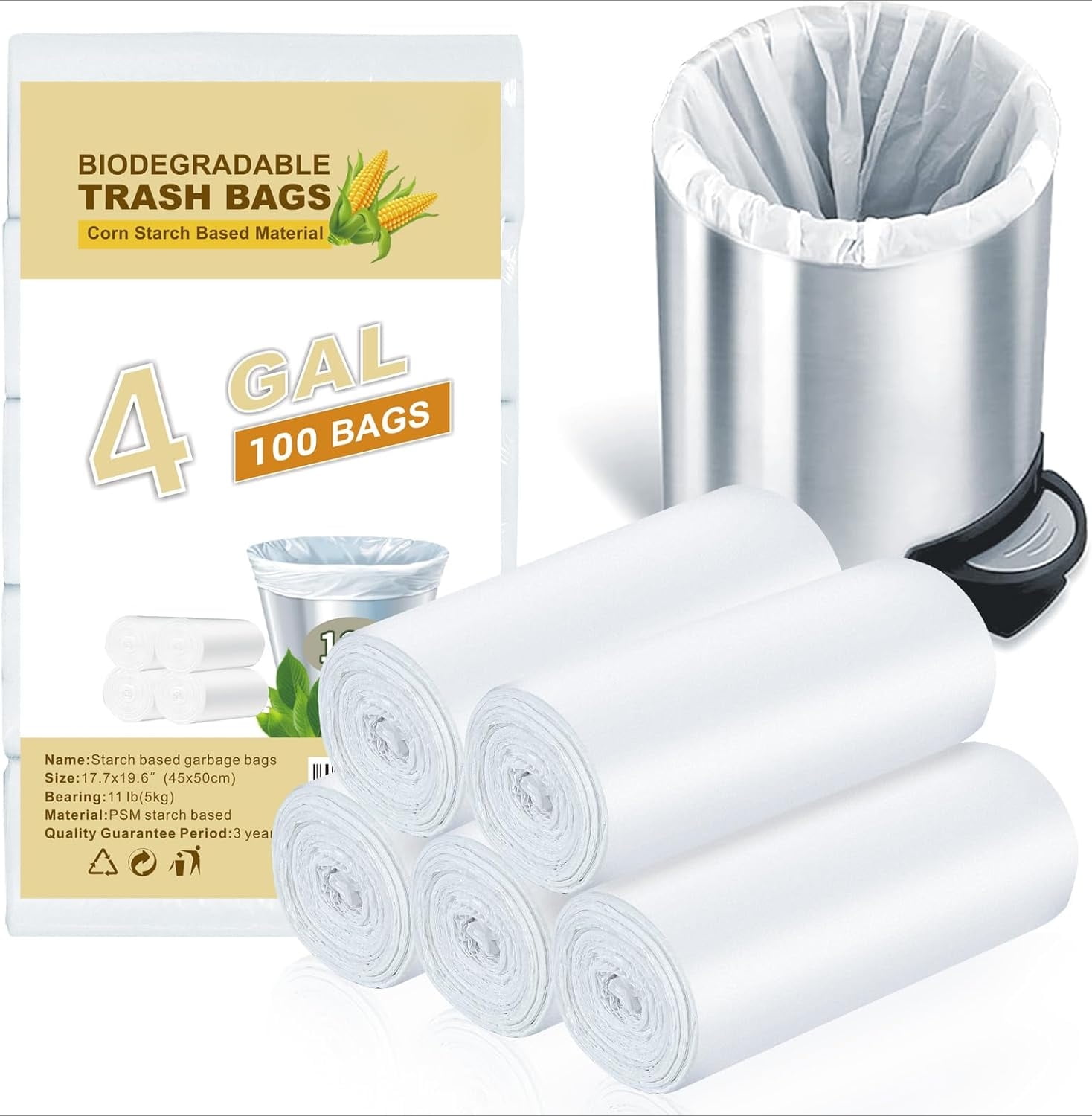 Small Trash Bags Bathroom Garbage Bags 4 Gallon, 15-20 Liter White Mini ...