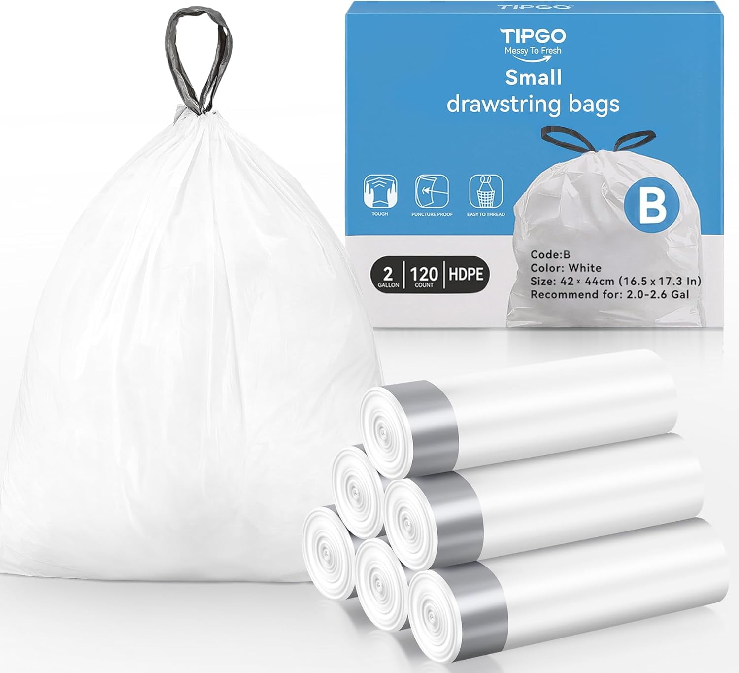 Small Trash Bags Drawstring 2 Gallon, Pre-Cut Mini Garbage Bags for 2.0 ...