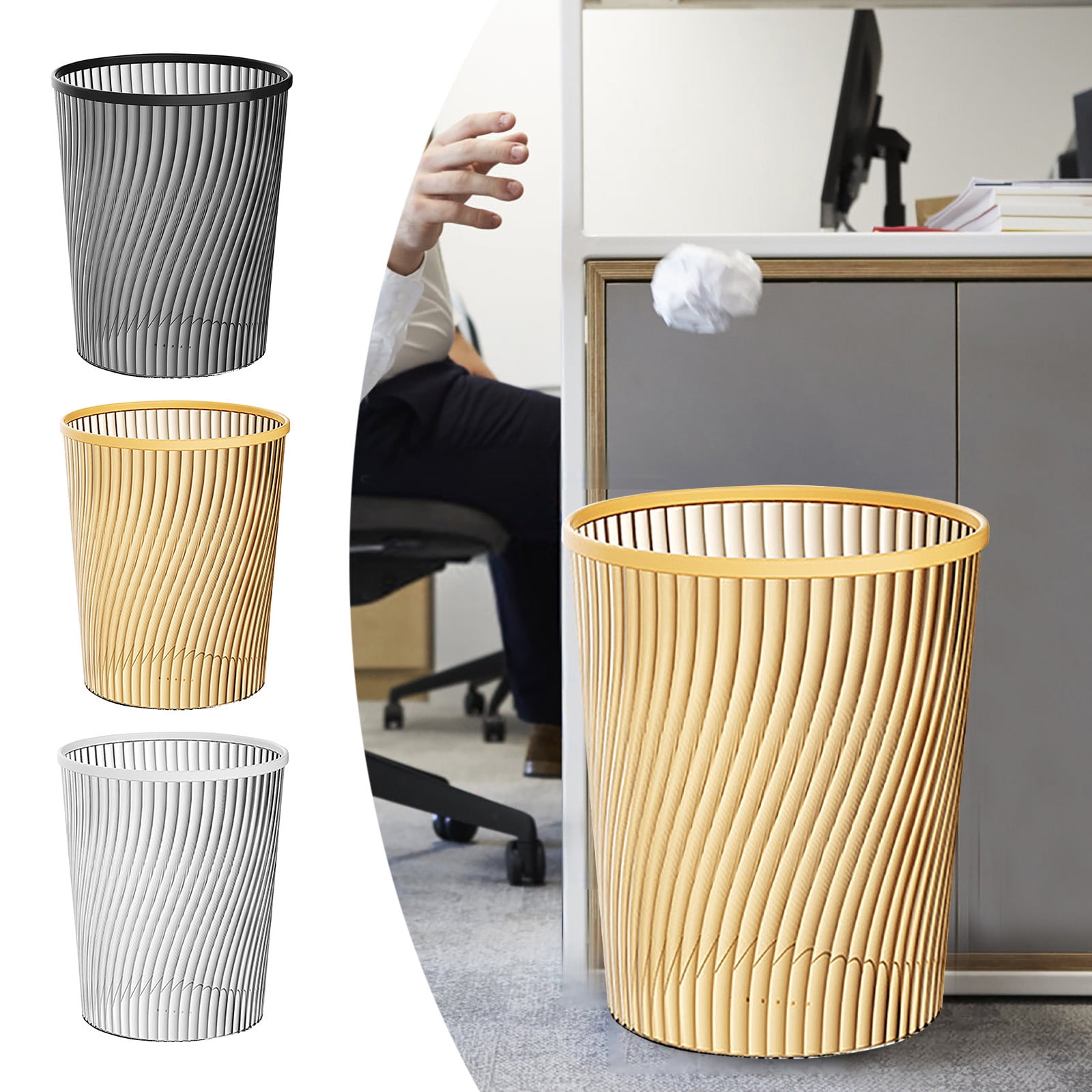 Small Trash Can - 2.35 Gallon Translucent Threaded Design Wastebasket ...