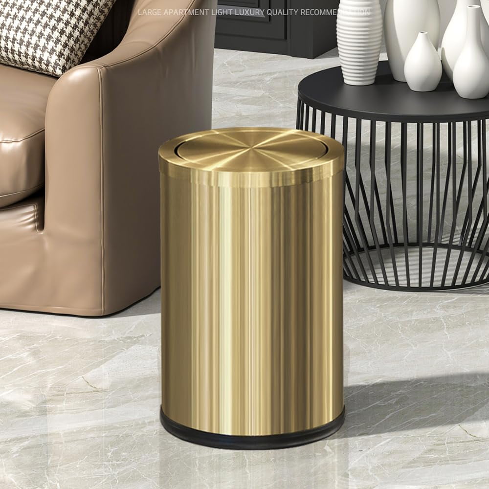 Small Trash Can with Flipping Lid, Gold Bathroom Garbage Can with Lid ...