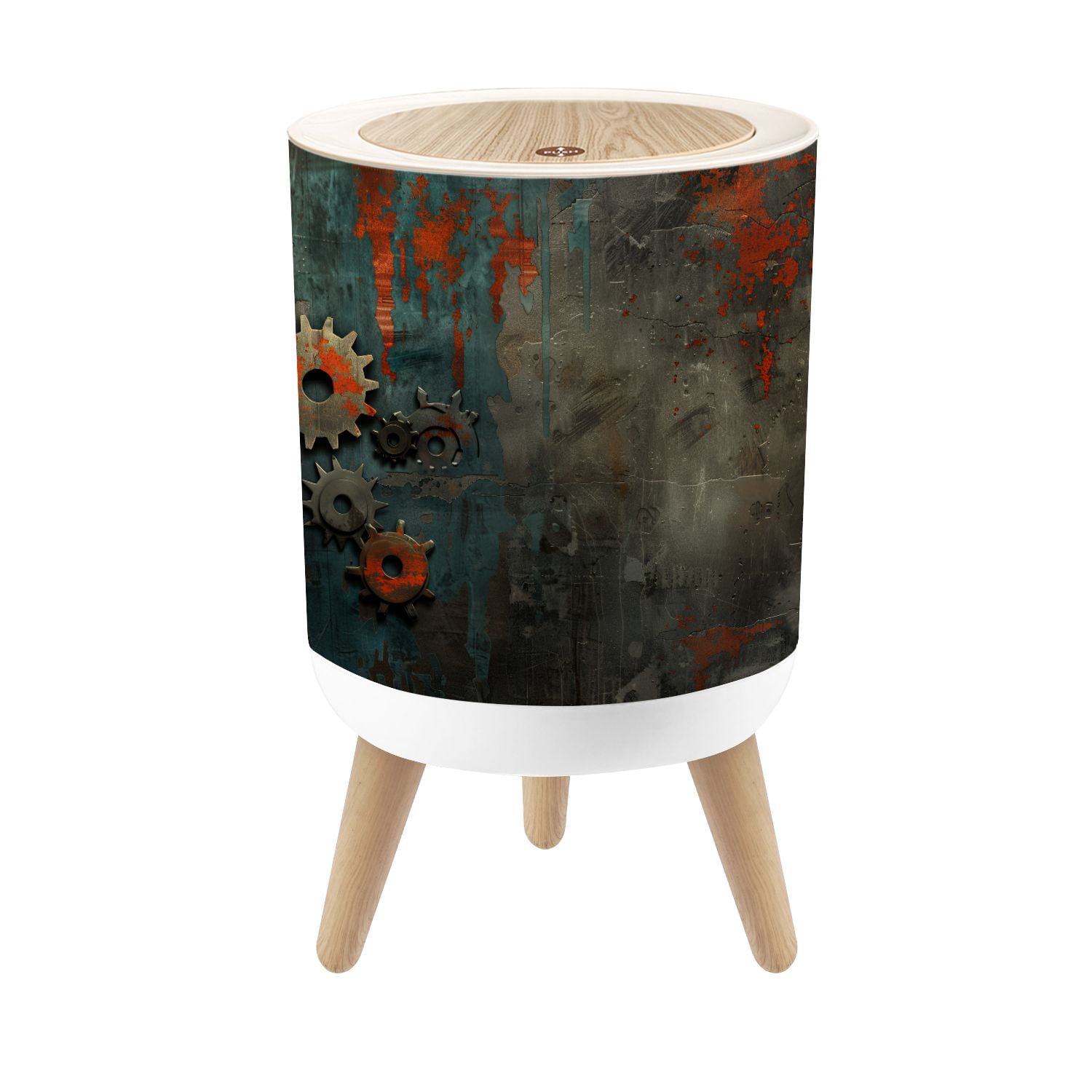 Small Trash Can with Lid Abstract Gear Wheel Industrial Mechanical ...