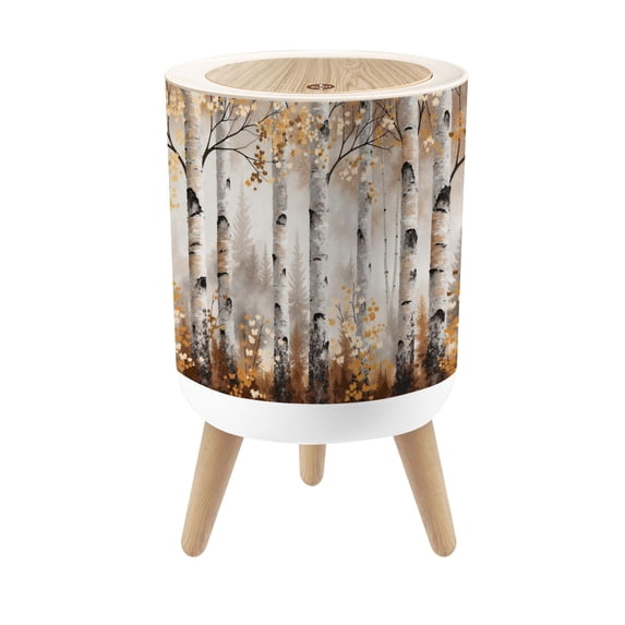 Small Trash Can with Lid Aspen Tree Modern Abstract Forest Landscape ...