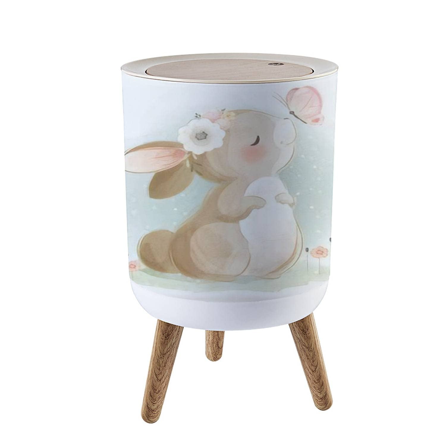 Small Trash Can with Lid for Bathroom Kitchen Office Diaper Cute Bunny ...