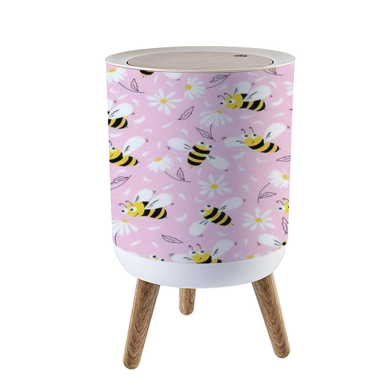 Small Trash Can with Lid for Bathroom Kitchen Office Diaper Daisy Bees ...