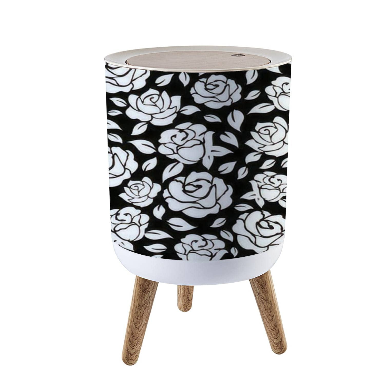 Small Trash Can with Lid for Bathroom Kitchen Office Diaper Hand Drawn ...