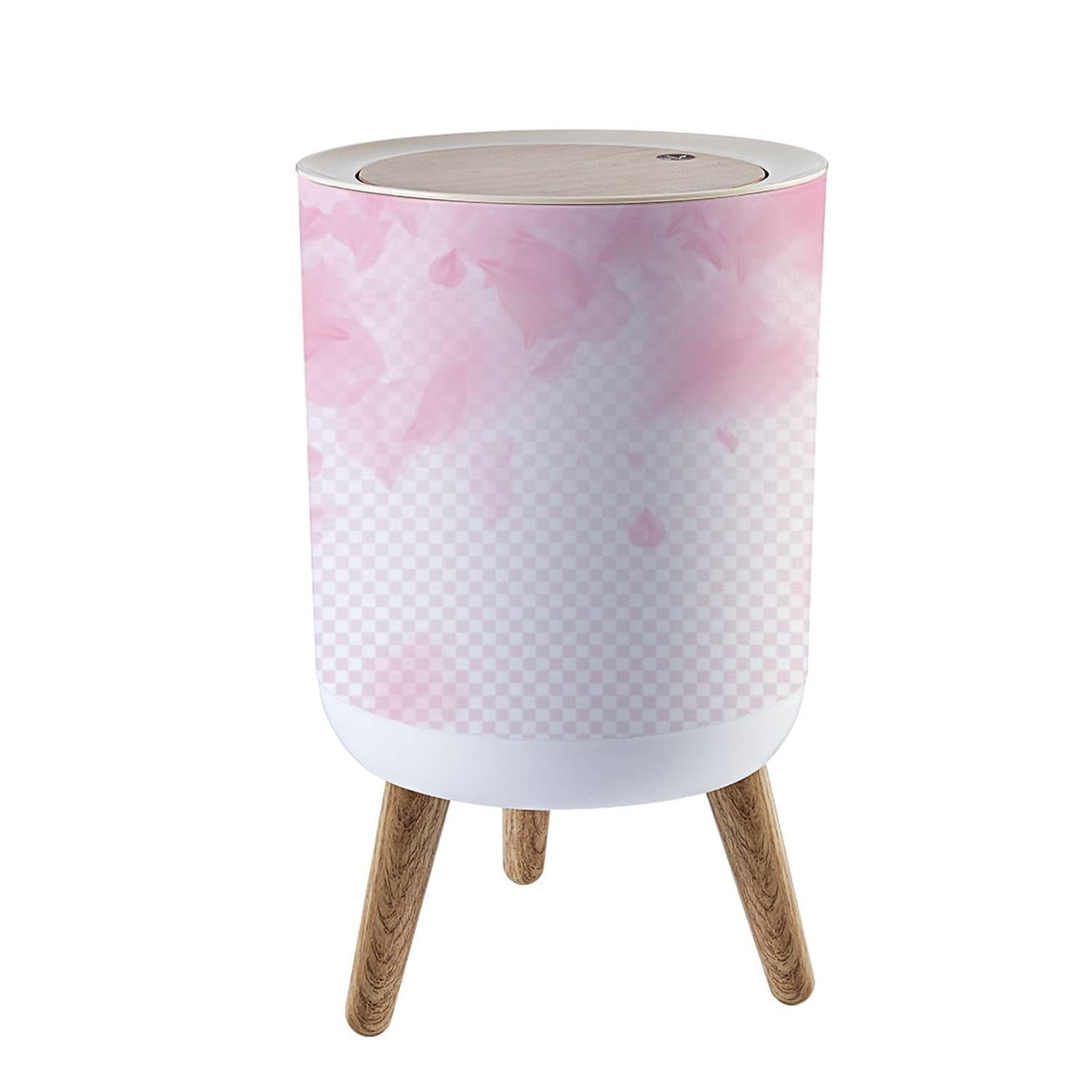Small Trash Can with Lid for Bathroom Kitchen Office Diaper Pink petals ...
